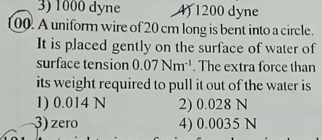 1200 dyne (00. A uniform wire of 20 cm long is bent into a circle. It is..