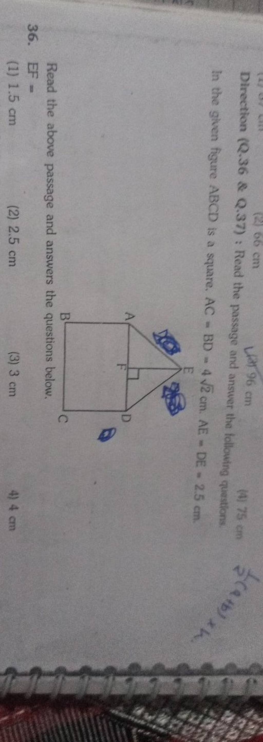 Direction {Q.36&Q.37) : Read the passage 49796 cm (4) 75 cm In the given