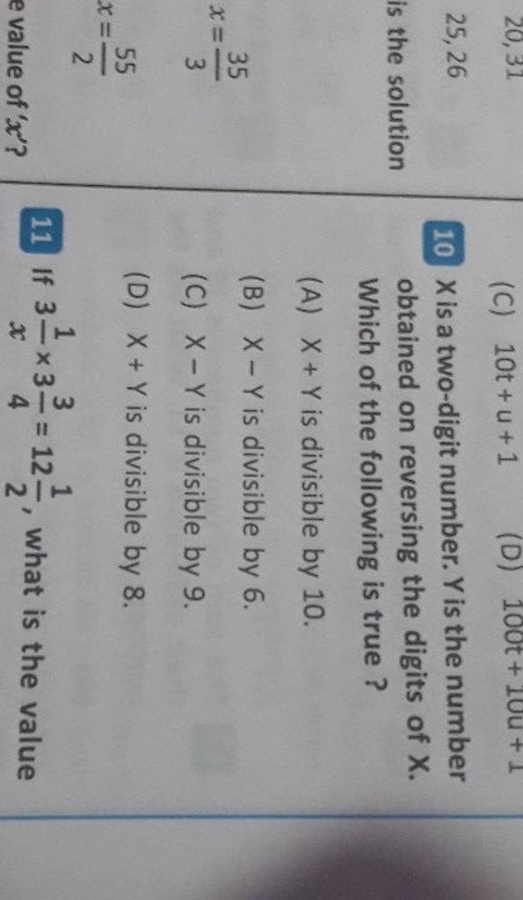 25,26 (C) 10t+u+1 10X is a two-digit number. Y is the number obtained on
