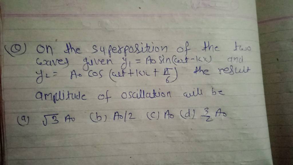 Q On The Superposition Of The Two Wave Given Y1 A0 Sin ωt−kx And Y2