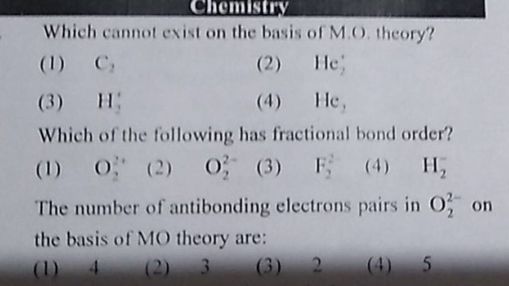 The Number Of Antibonding Electrons Pairs In O22− On The Basis Of Mo The