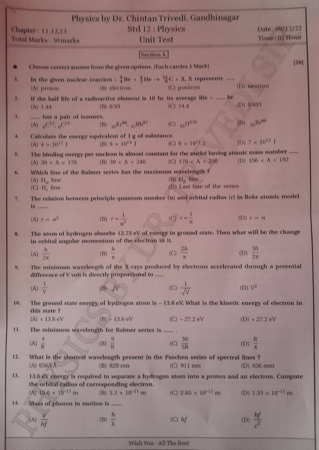 The Relation Between Principle Quantum Number N And Orbital Radius R