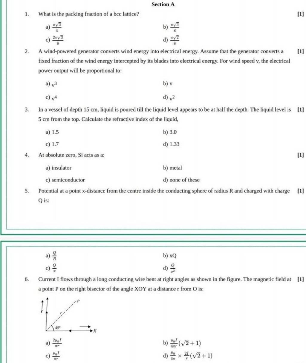 Section A 1. What is the packing fraction of a bcc lattice? [1] | Filo