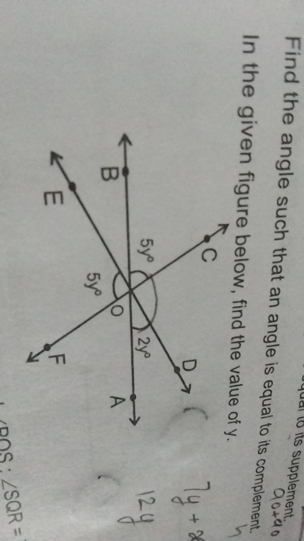 Find the angle such that an angle is equal to its complement. In the give..