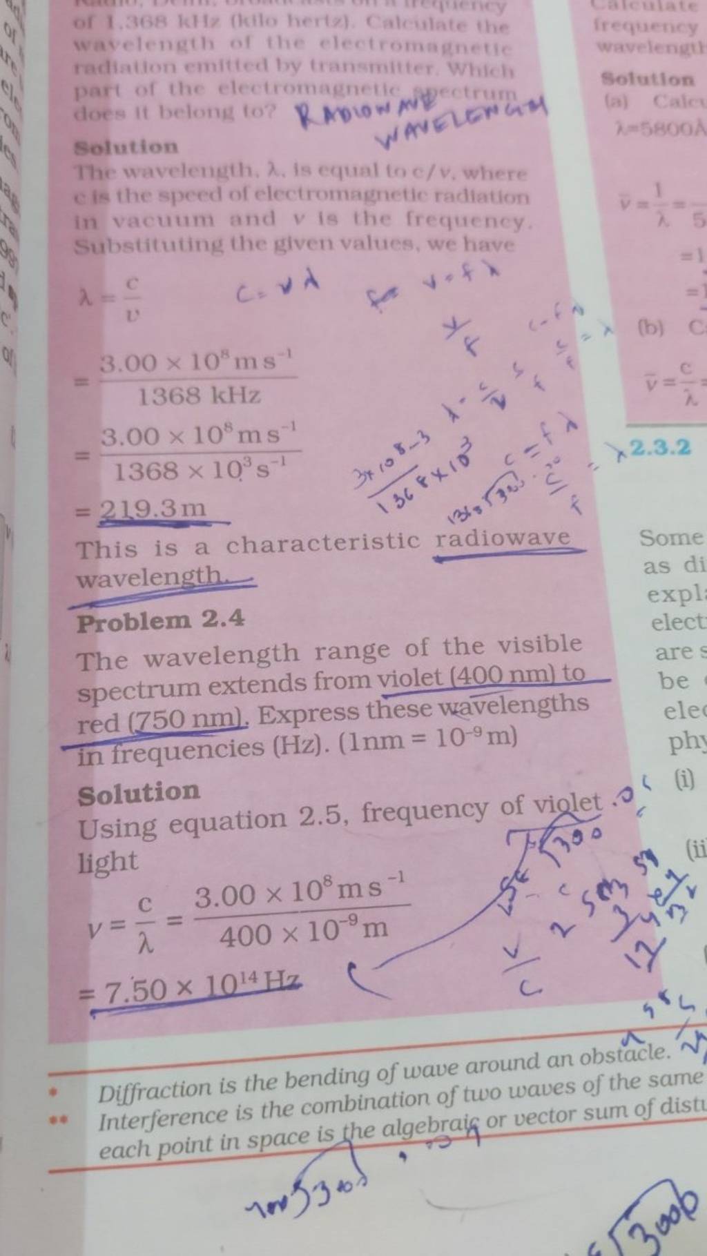 of 1.368kH (kilo hertz). Calculate the wavelength of the electromagnetie