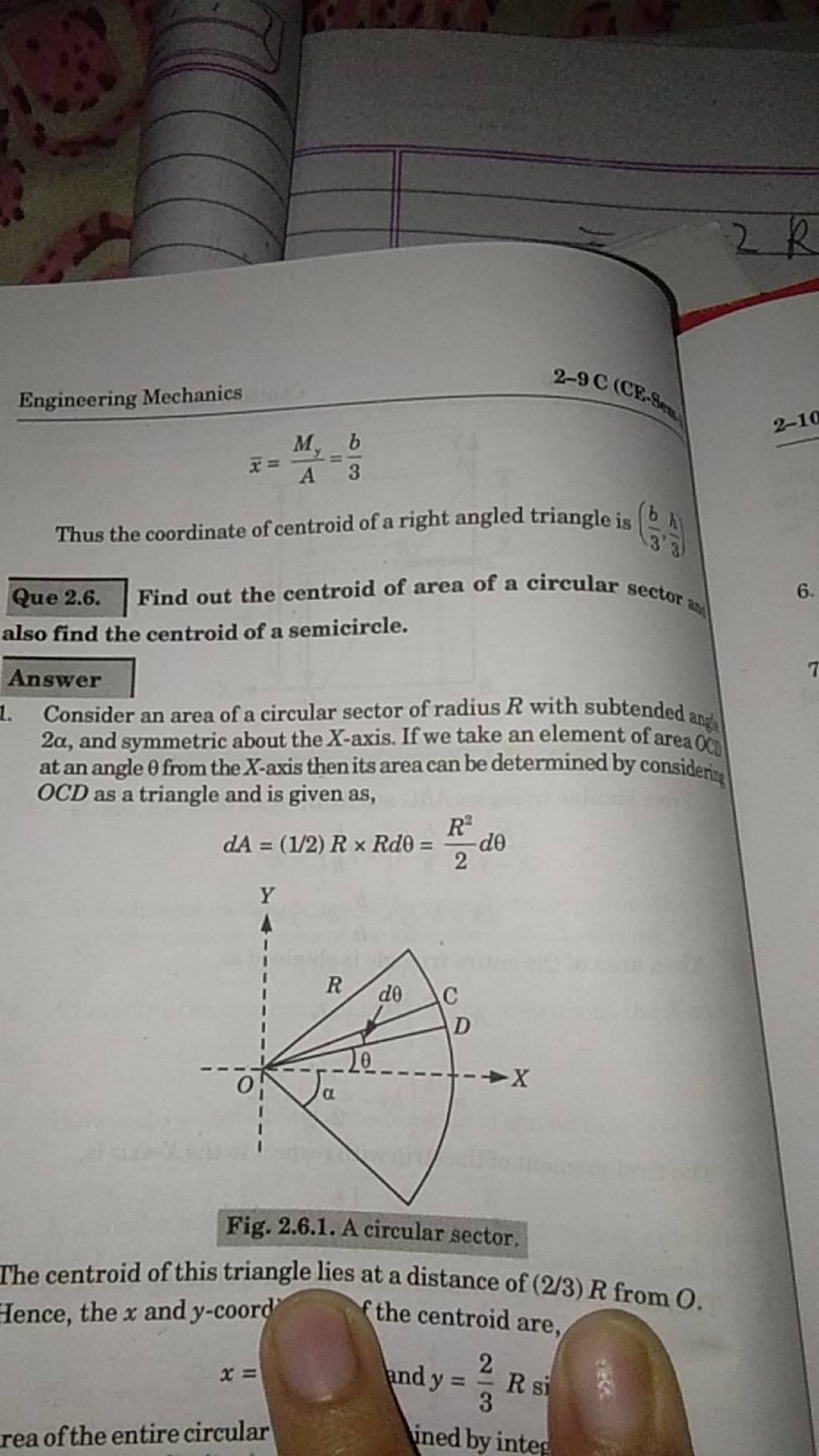 Thus the coordinate of centroid of a right angled triangle is (3b ,3h ) Q..