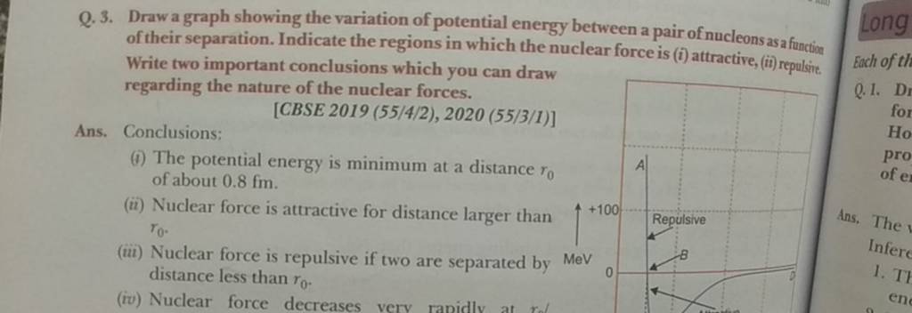Q.3. Draw a graph showing the variation of potential energy between a pai..