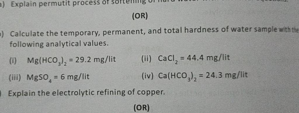 Calculate the temporary, permanent, and total hardness of water sample w..