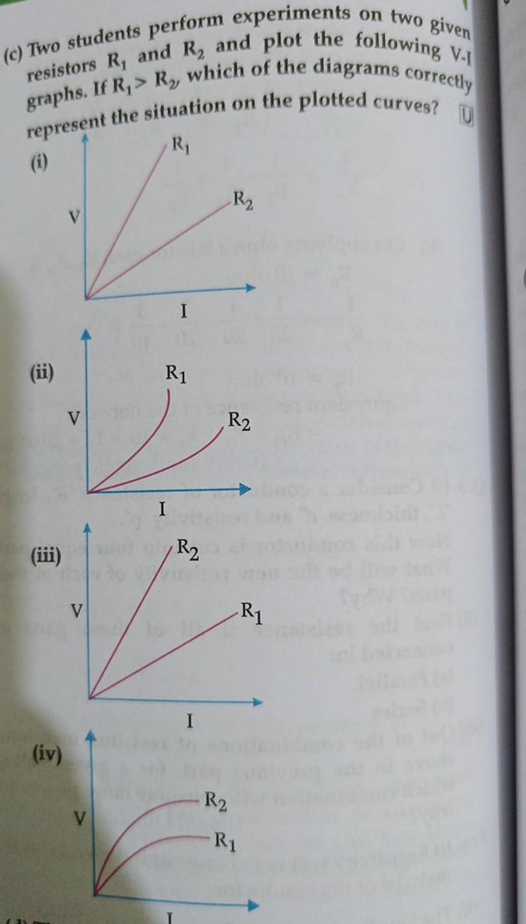 Two students perform experiments on two given resistors R1 and R2 and