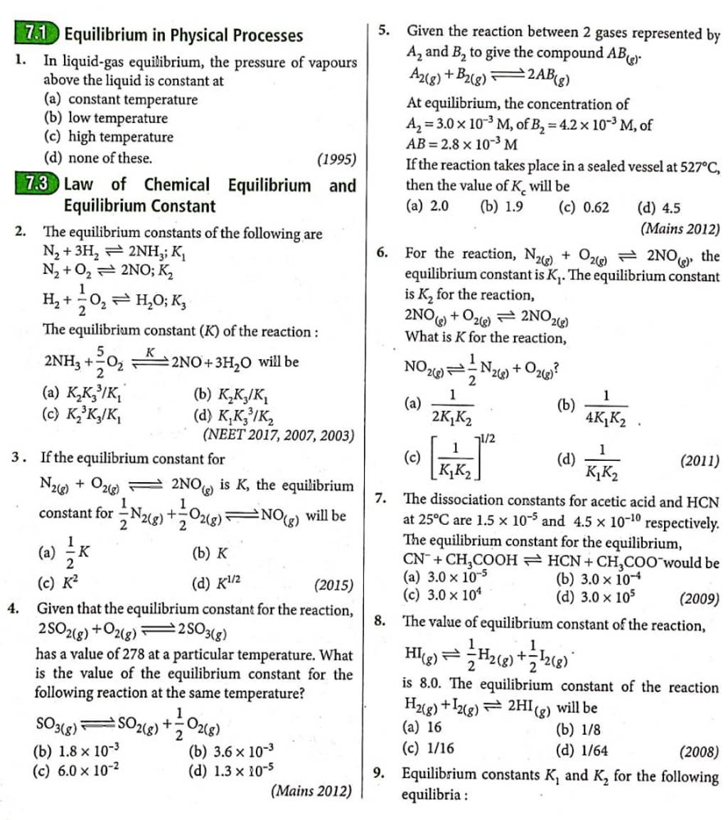 N2 G O2 G ⇌2no G Is K The Equilibrium 7 The Dissociation Constant