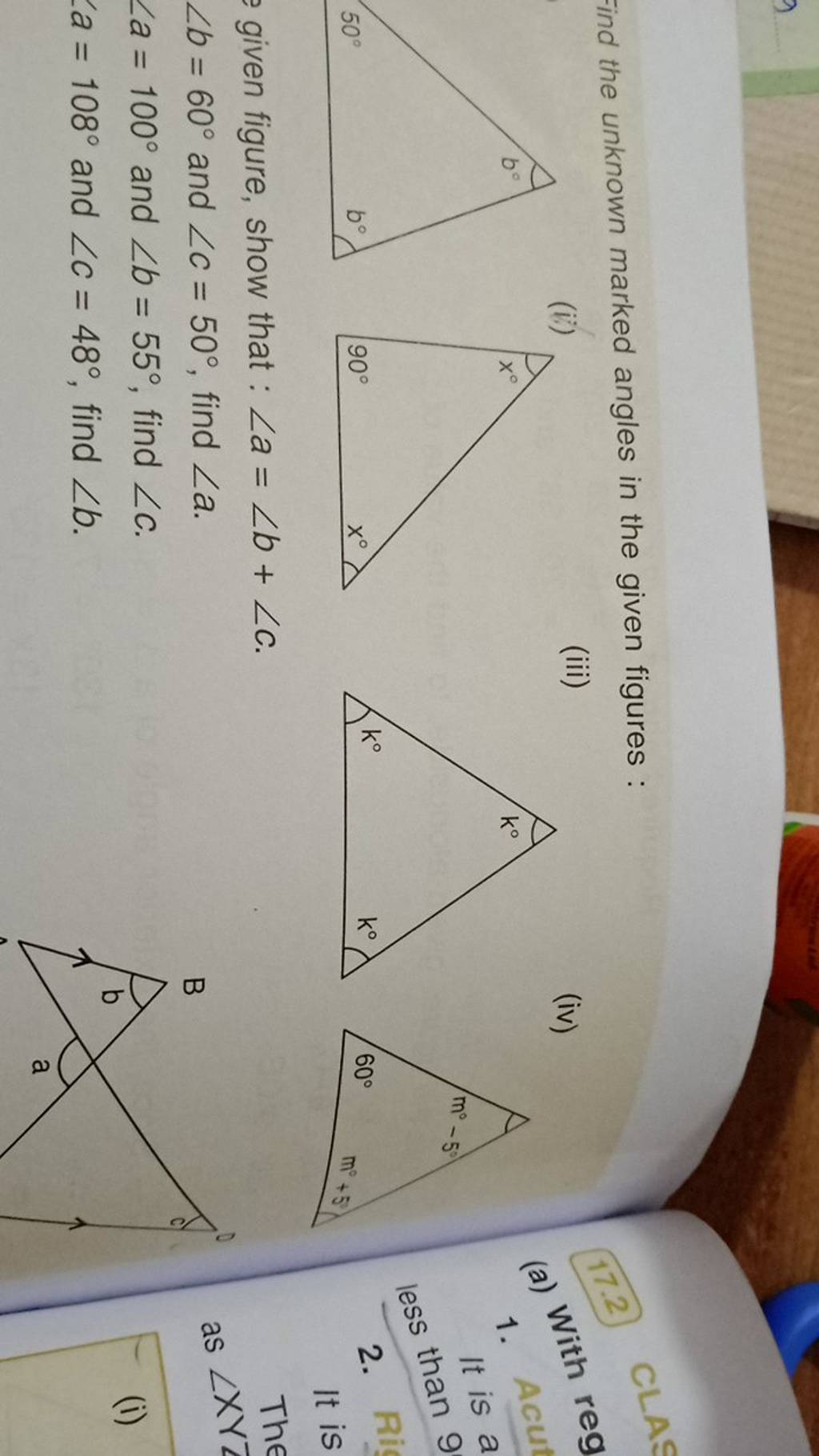 Find the unknown marked angles in the given figures : (iii) (iv) 17.2 (a)..