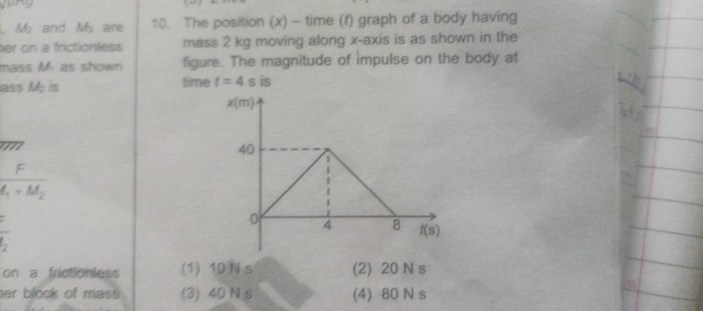 The position (x)− time (f) graph of a body having mass 2 kg moving along
