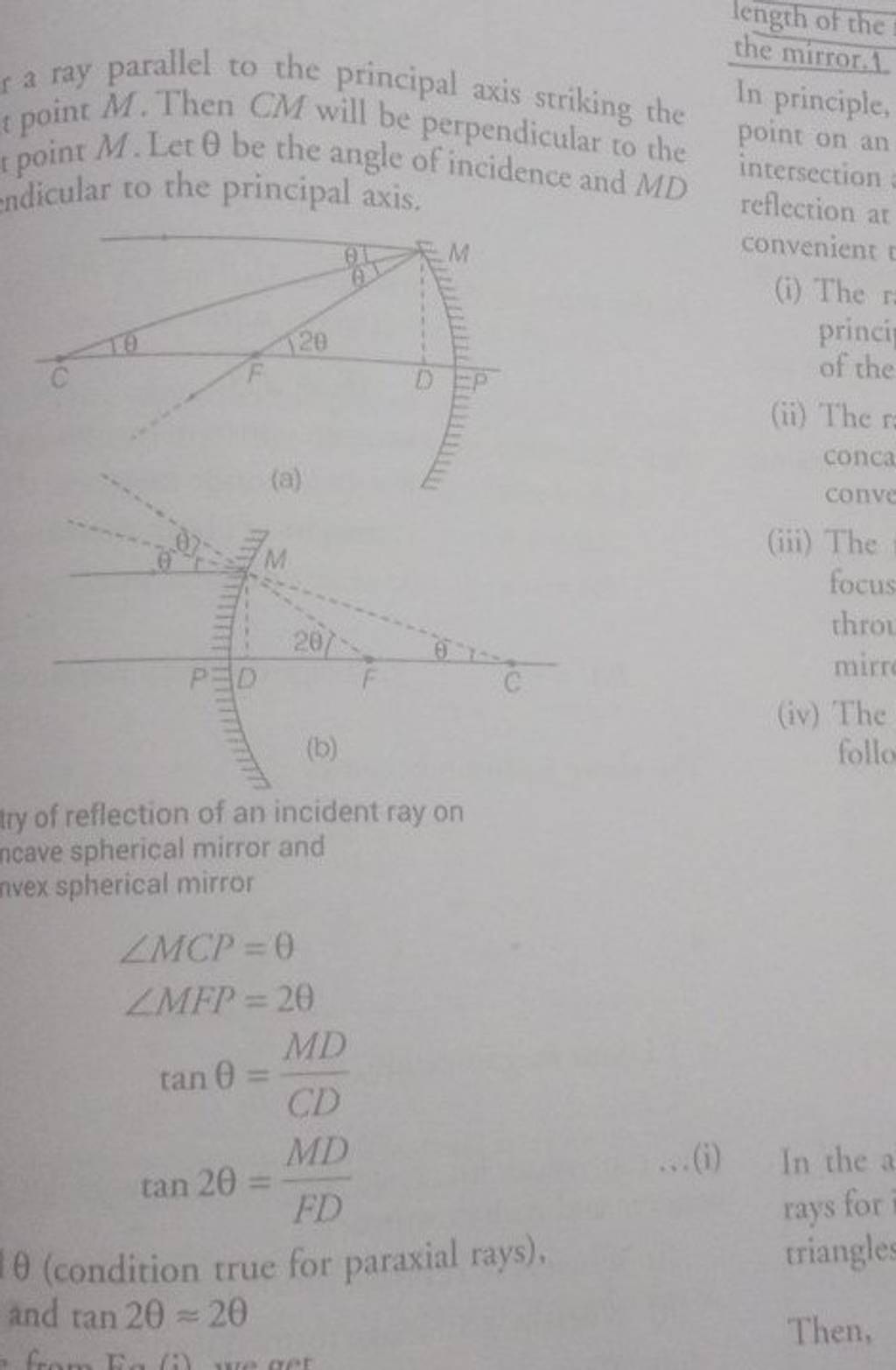 a ray parallel to the principal axis striking the In principle, t point M..