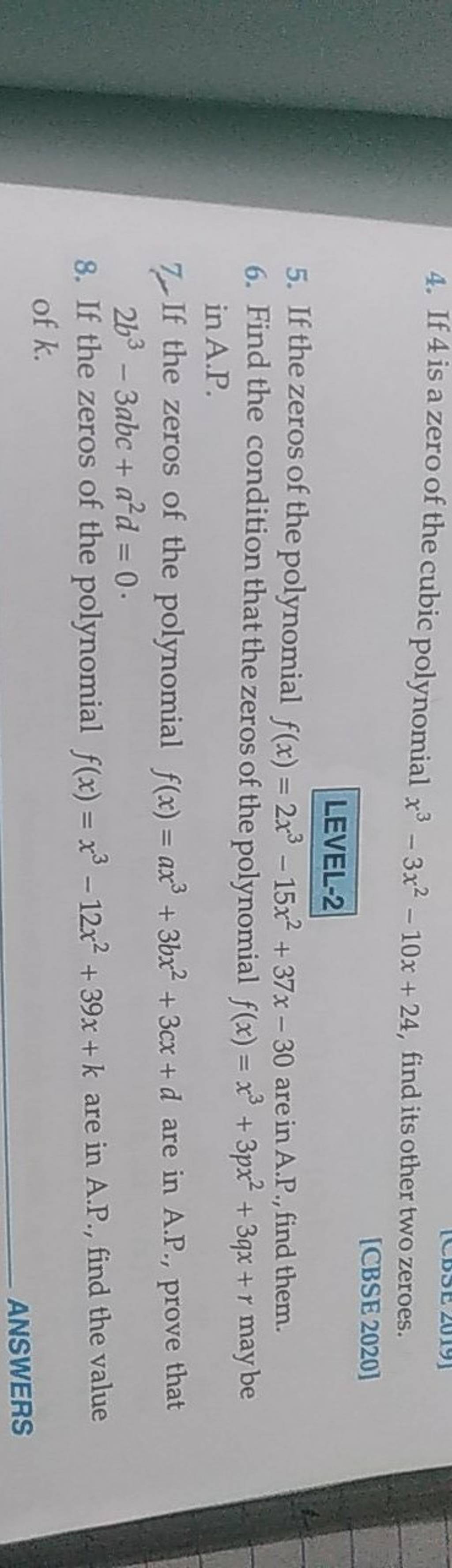 4 If 4 Is A Zero Of The Cubic Polynomial X3−3x2−10x 24 Find Its Other T