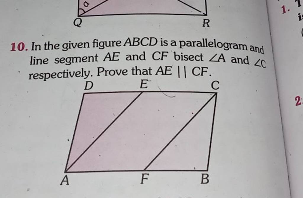 10. In the given figure ABCD is a parallelogram and line segment AE and C..