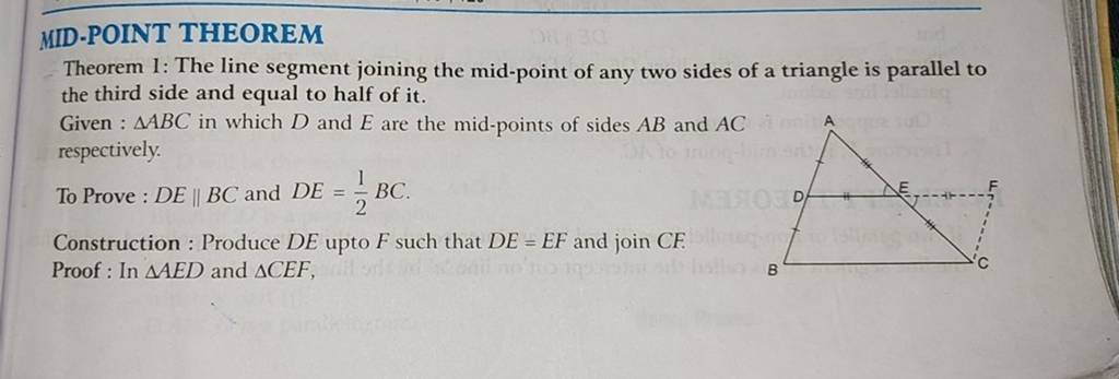 Mid Point Theorem Theorem 1 The Line Segment Joining The Mid Point Of An