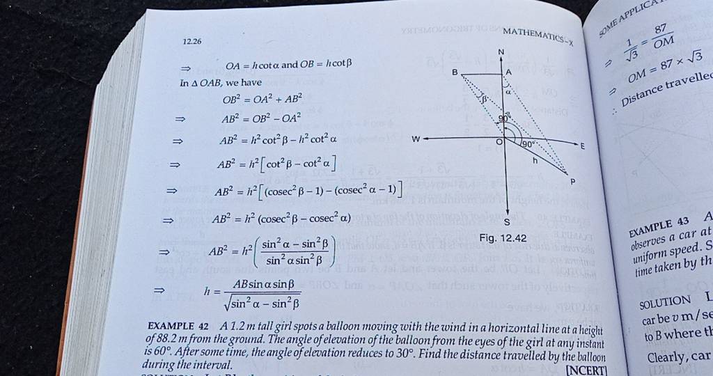 begin{array}{l} 12.26 \\ \Rightarrow \quad O A=h \cot \alpha \text { ..