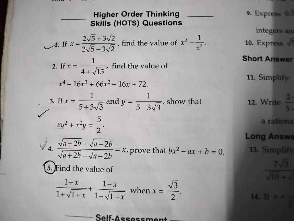 Higher Order Thinking Skills Hots Questions 1 If X 25 −32 25 32 Fi