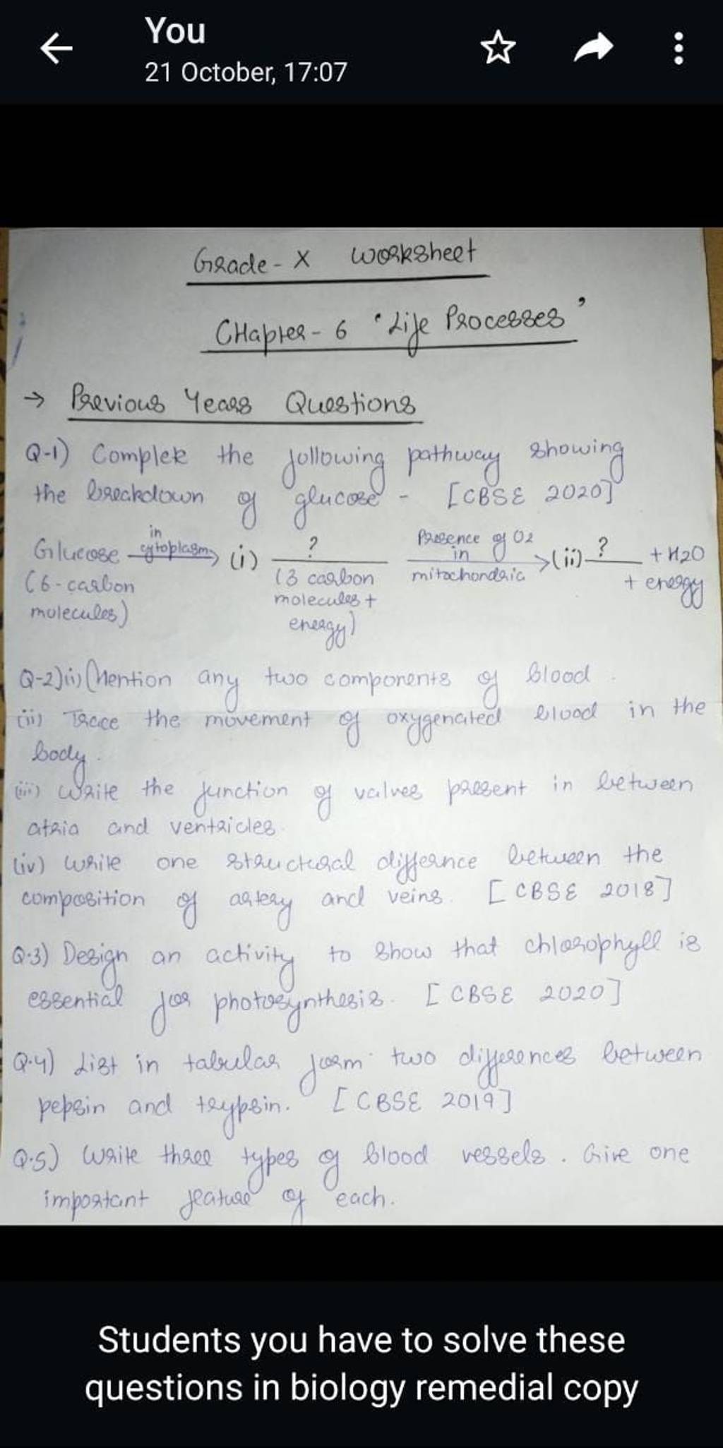 → Previous Years Questions Q-1) Complete the jollowing pathway showing th..