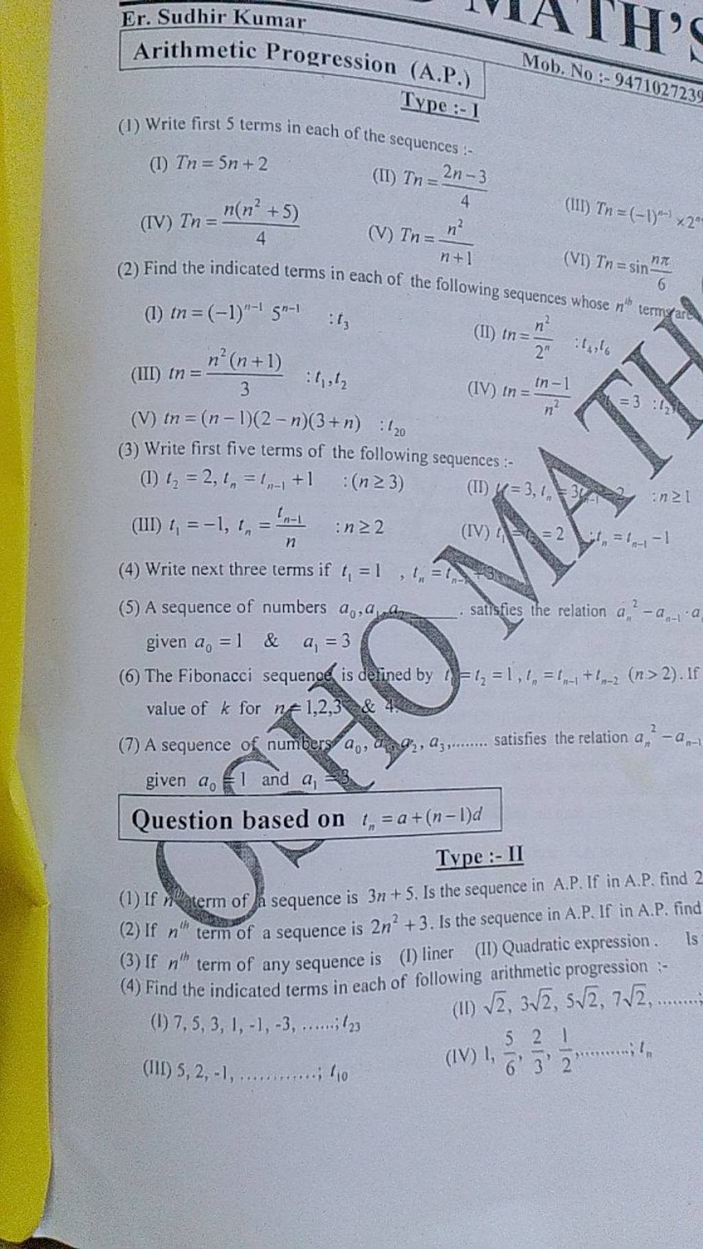 Find the indicated terms in each of following arithmetic progression