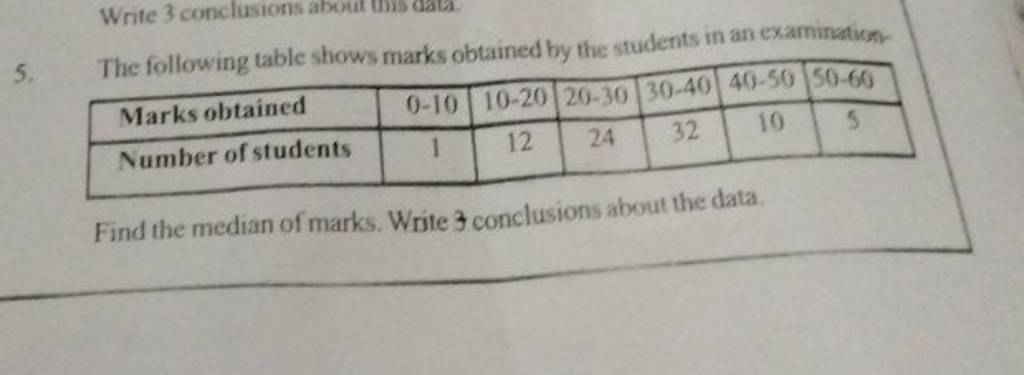 5. The following table shows marks obtained by the students in an examina..