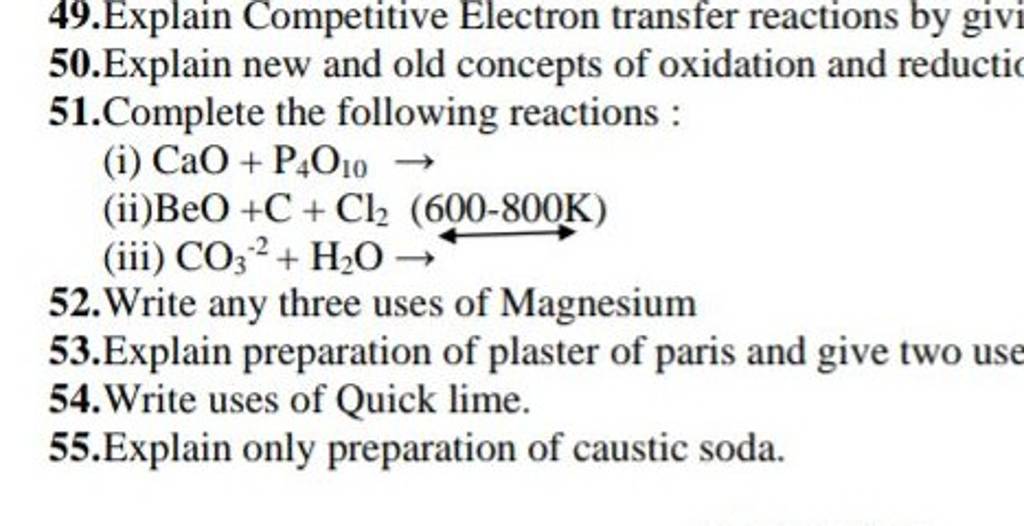 49.Explain Competitive Electron transfer reactions by givi 50.Explain new..