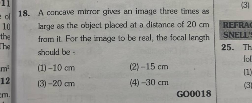 A concave mirror gives an image three times as | Filo
