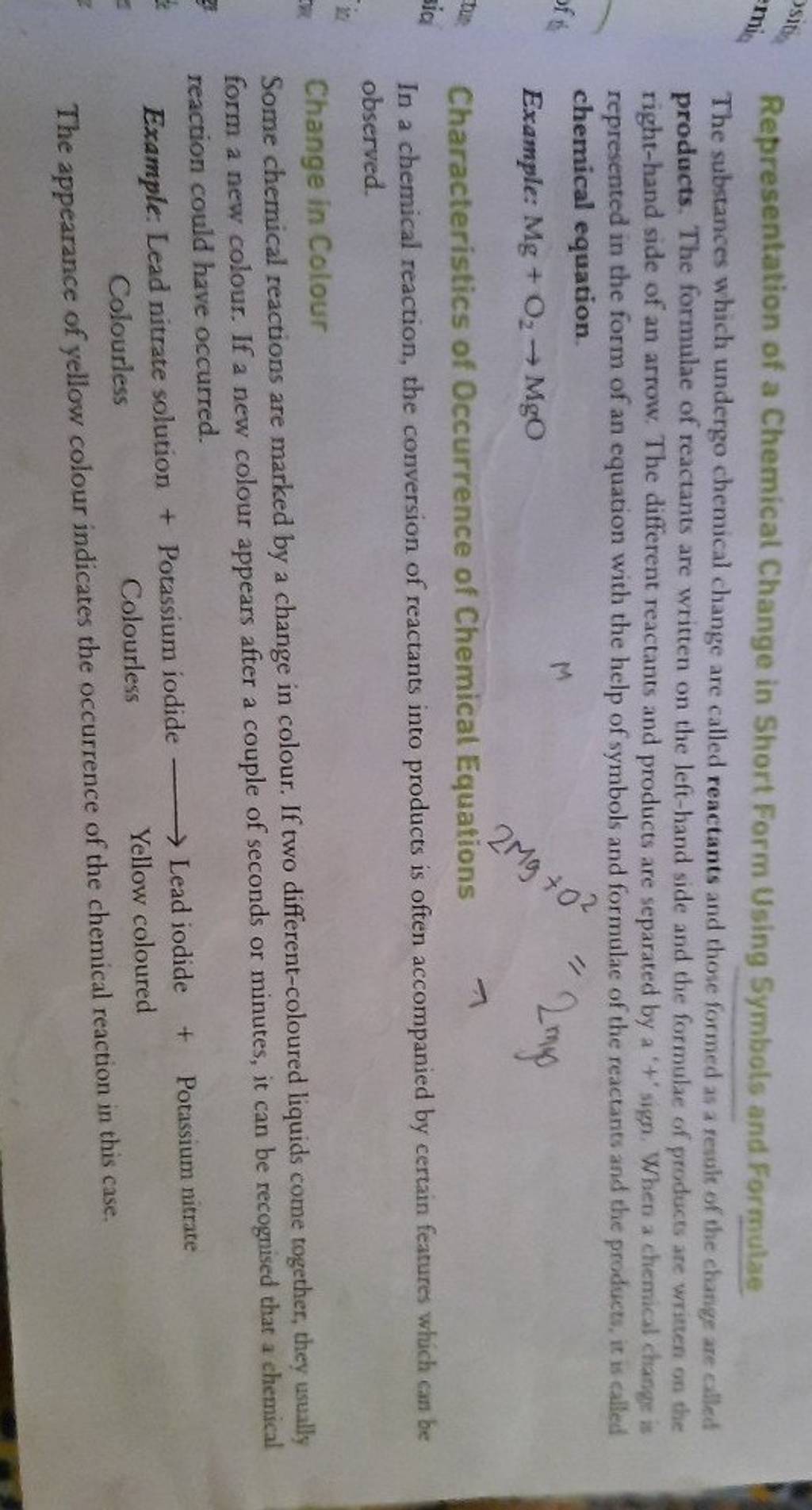 Representation of a Chemical Change in Short Form Using Symbols and Formu..