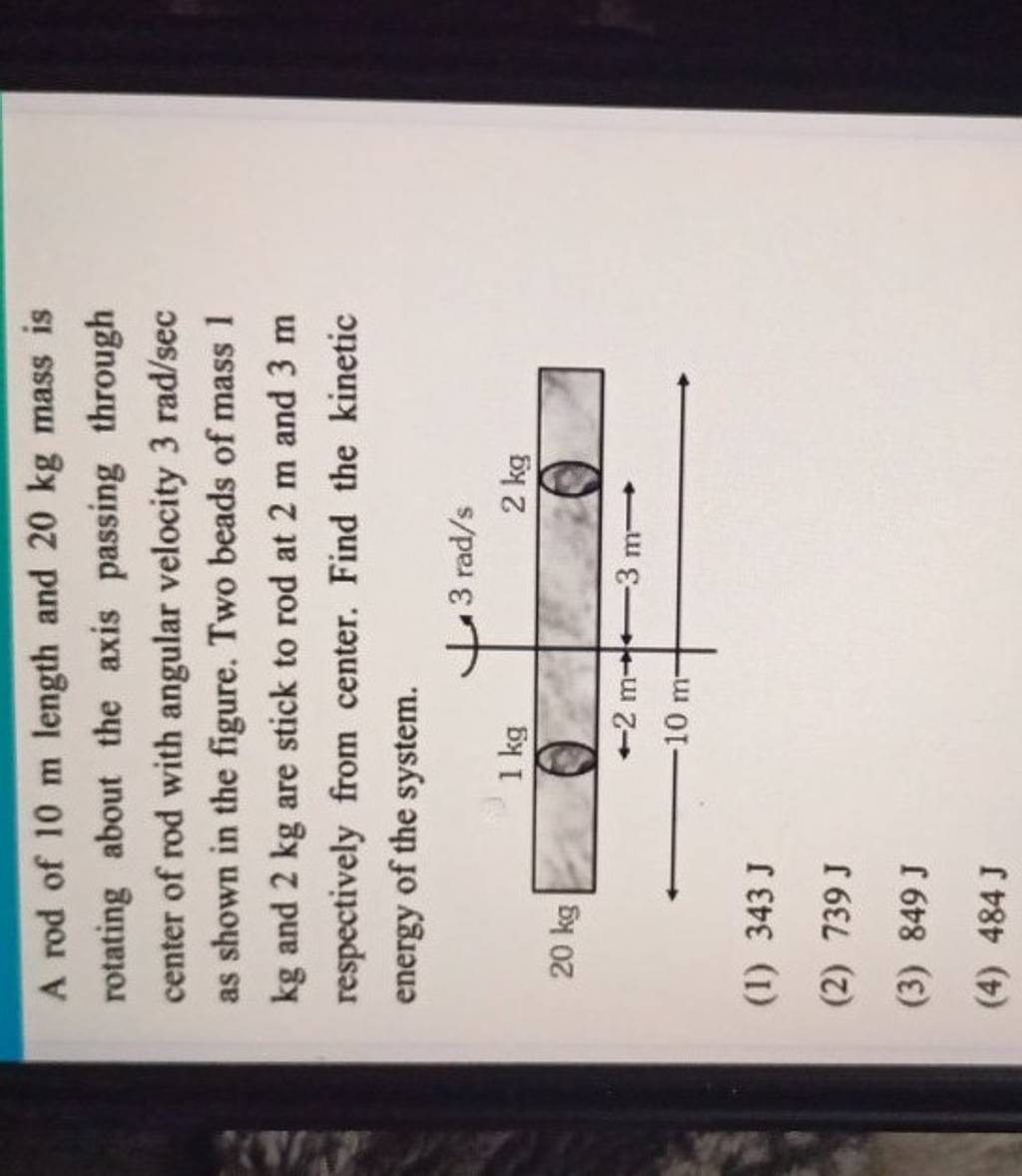 A rod of 10 m length and 20 kg mass is rotating about the axis passing th..