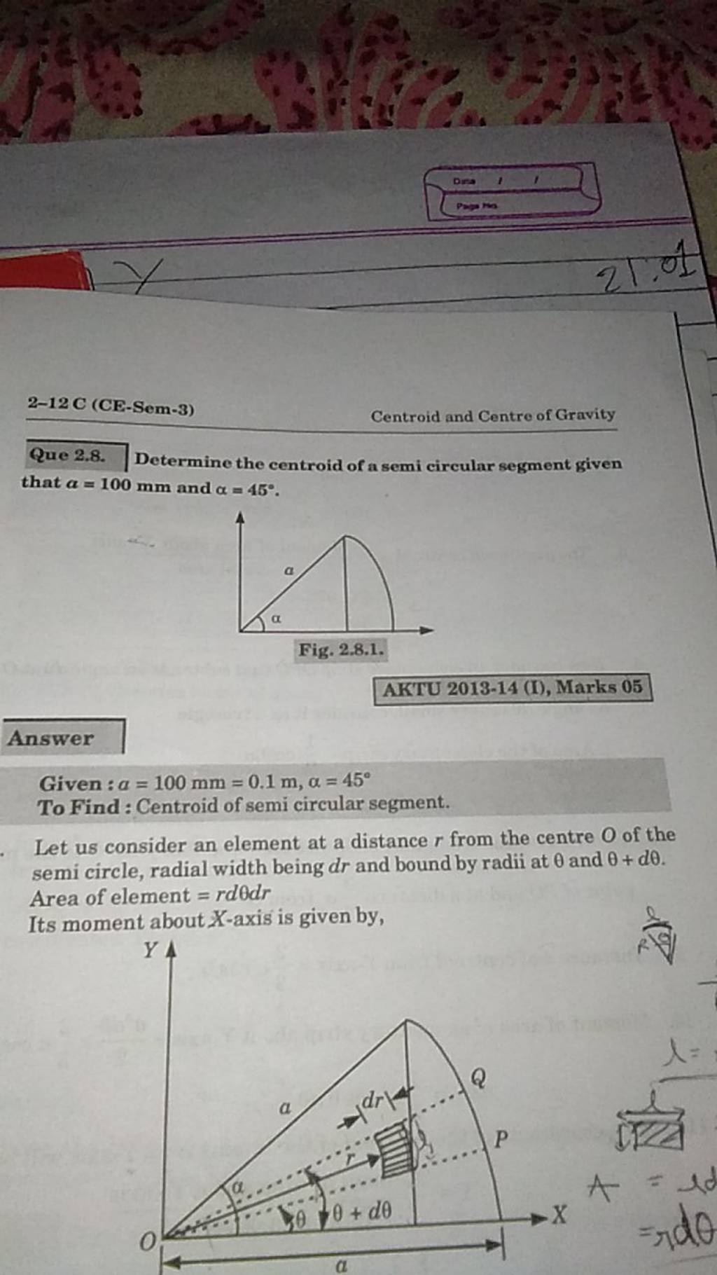 Centroid and Centre of Gravity Que 2.8. Determine the centroid of a semi