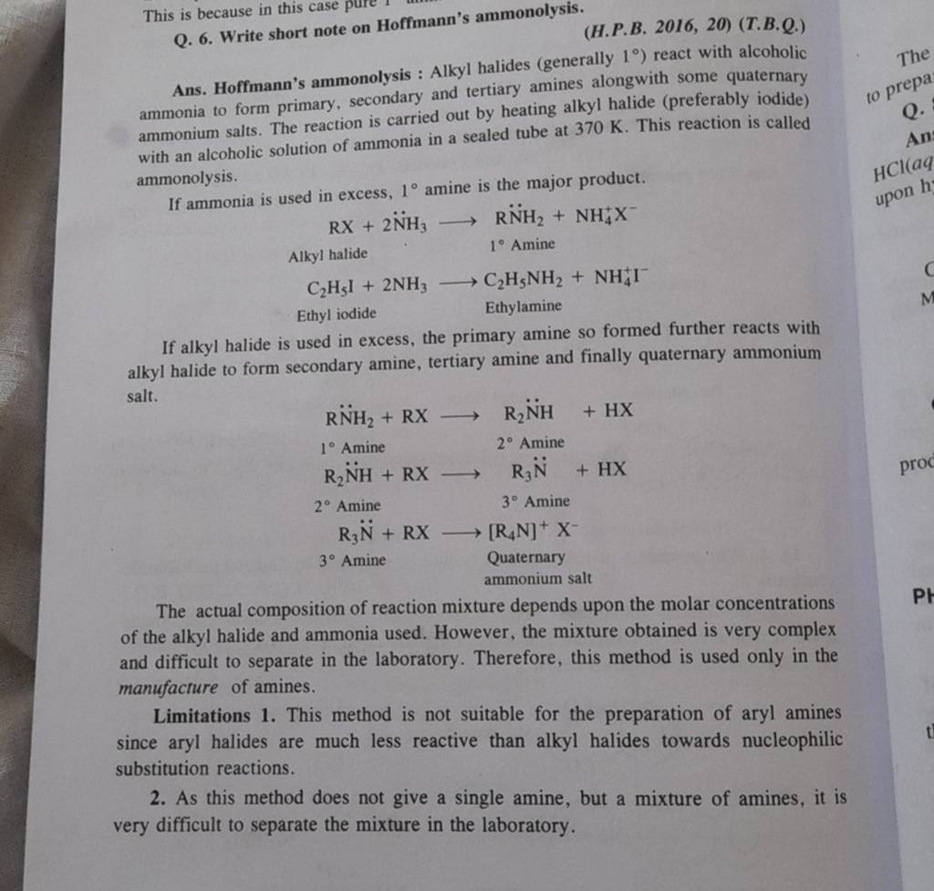 (H.P.B. 2016, 20) (T.B.Q.)Ans. Hoffmann's ammonolysis : Alkyl halides (ge..