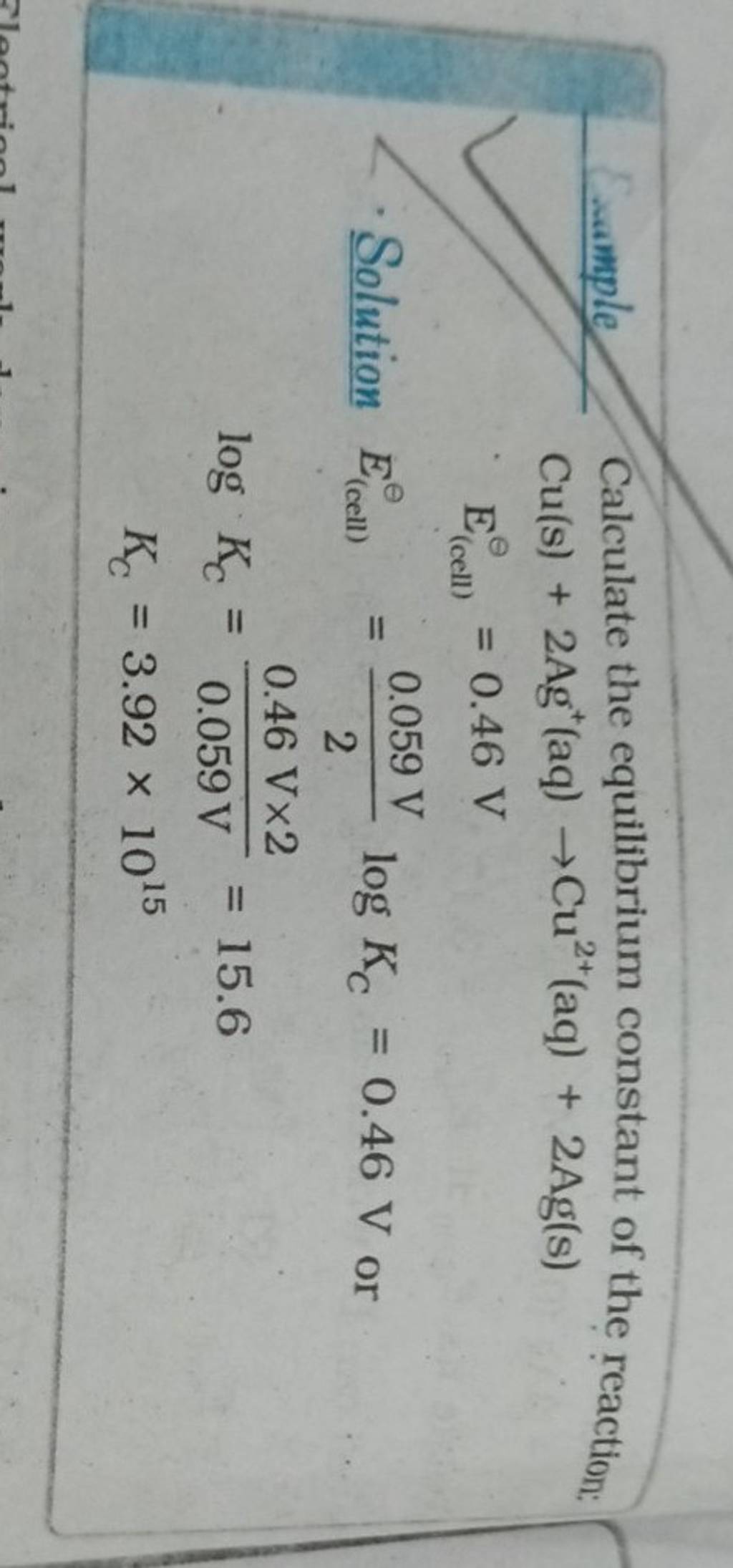 Calculate The Equilibrium Constant Of The Reaction Cu S 2ag Aq →cu2 A