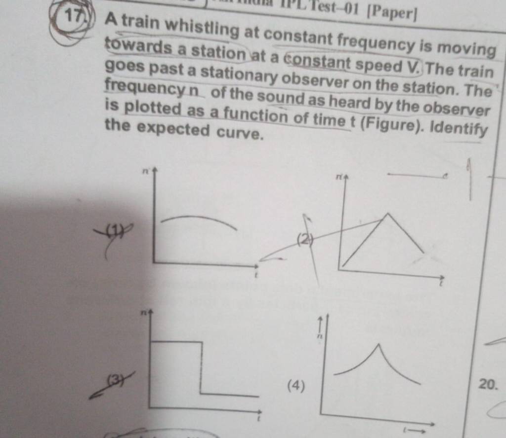 17.) A train whistling at constant frequency is moving towards a station