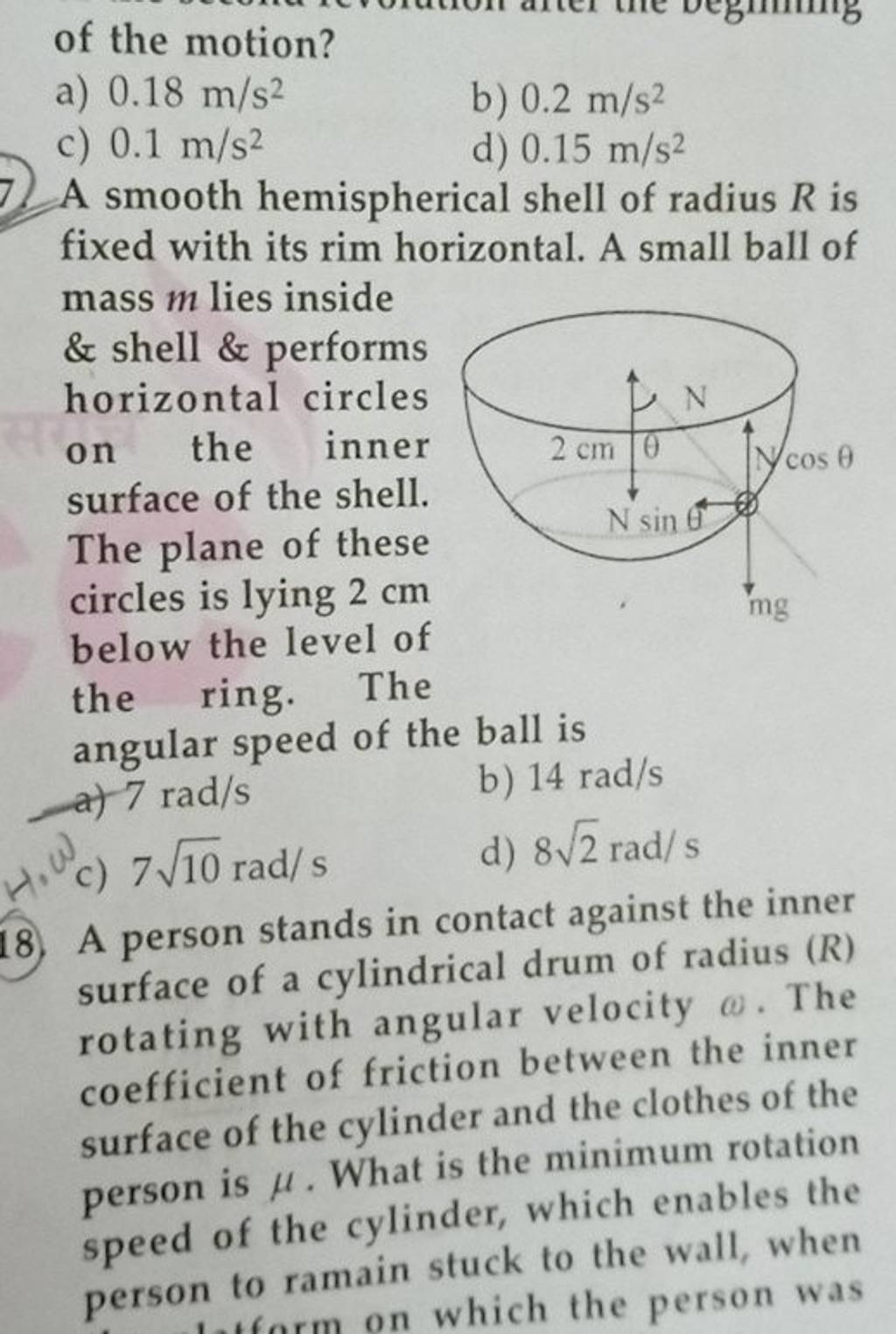 A smooth hemispherical shell of radius R is fixed with its rim horizontal..