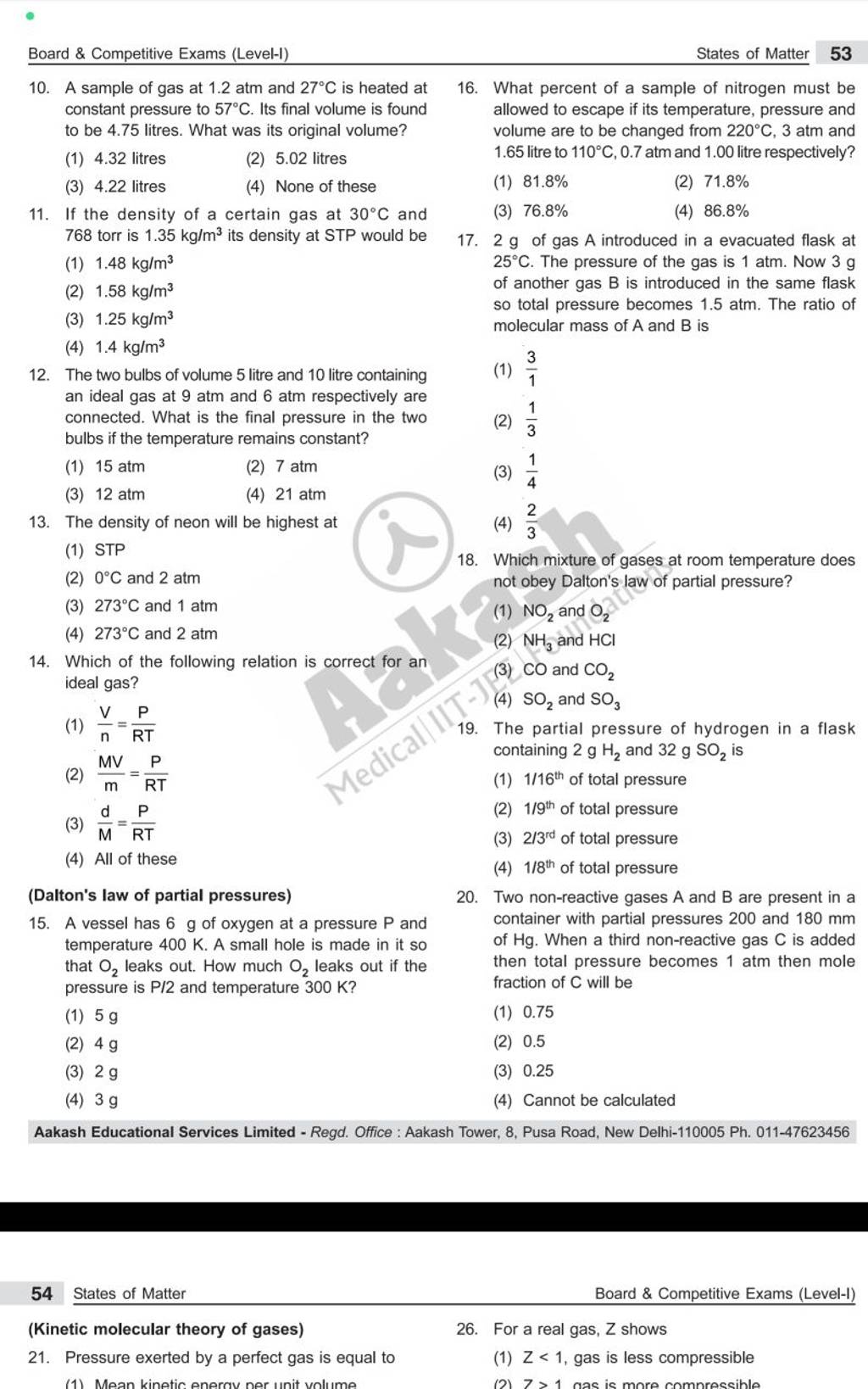 (Dalton's law of partial pressures) 20. Two non-reactive gases A and B ar..