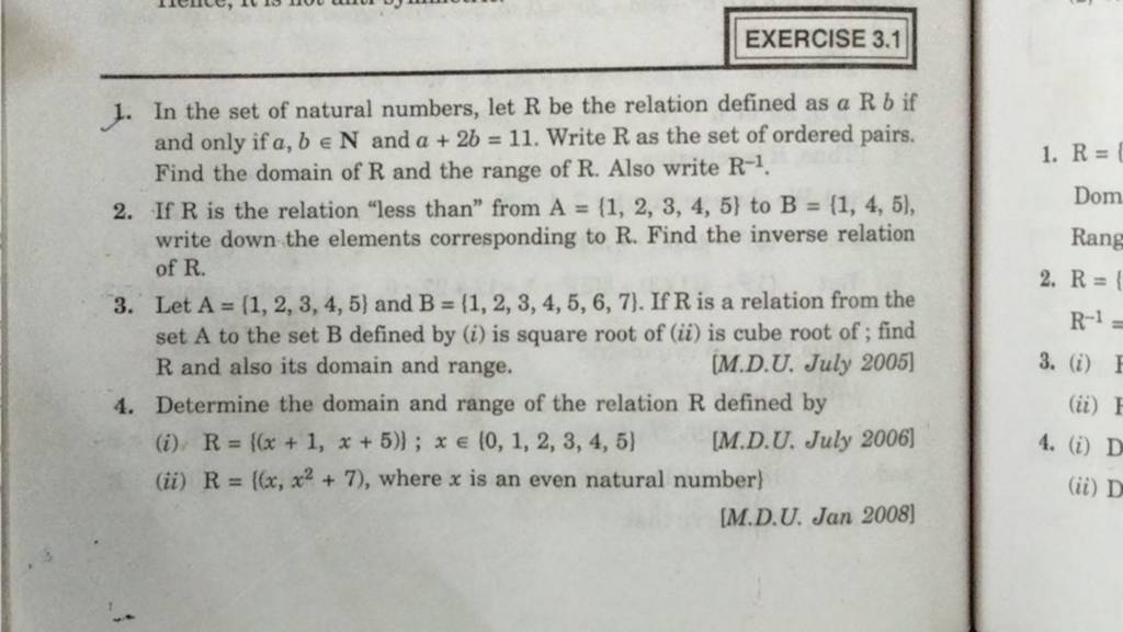 1. In the set of natural numbers, let R be the relation defined as aRb if..
