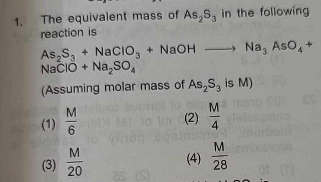 The Equivalent Mass Of As2 S3 In The Following Reaction Is As2 S3 Nacl