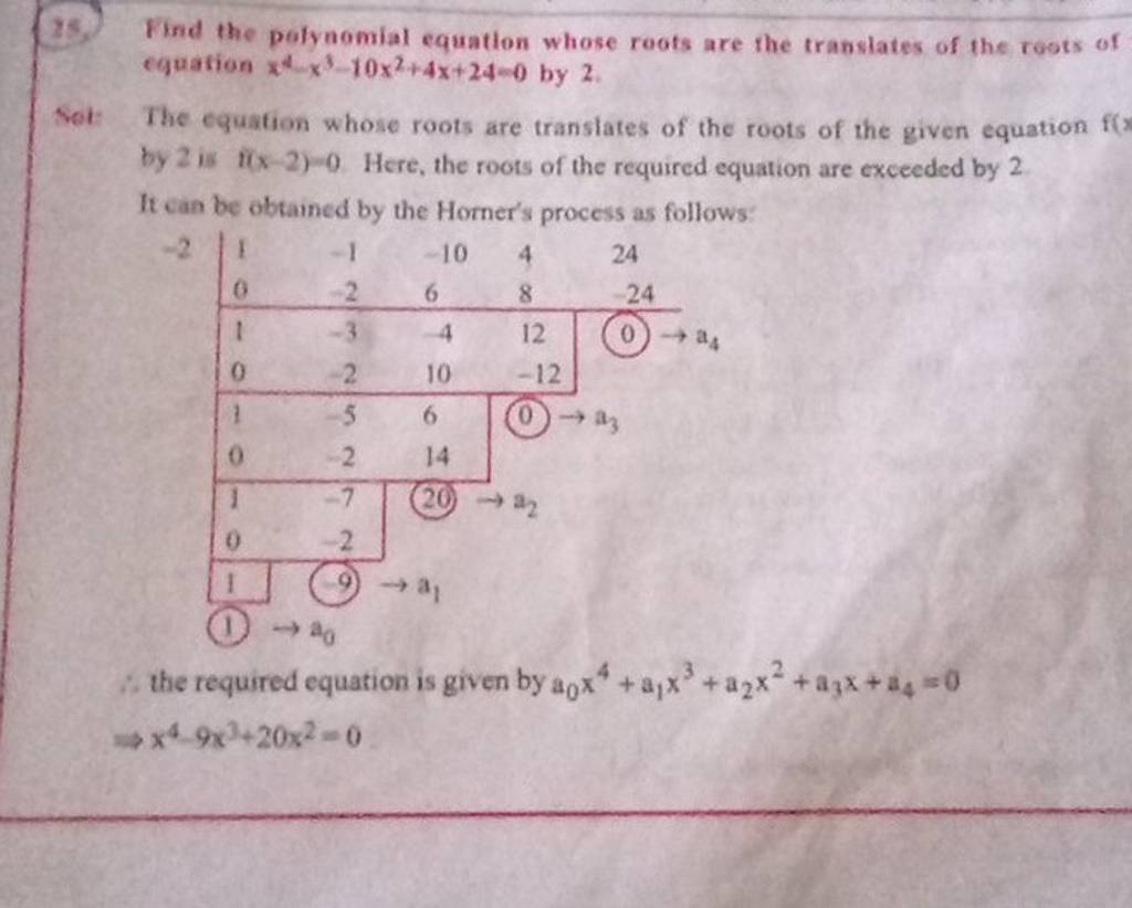 25. Find the polynomial equation whose roots are the translates of the re..