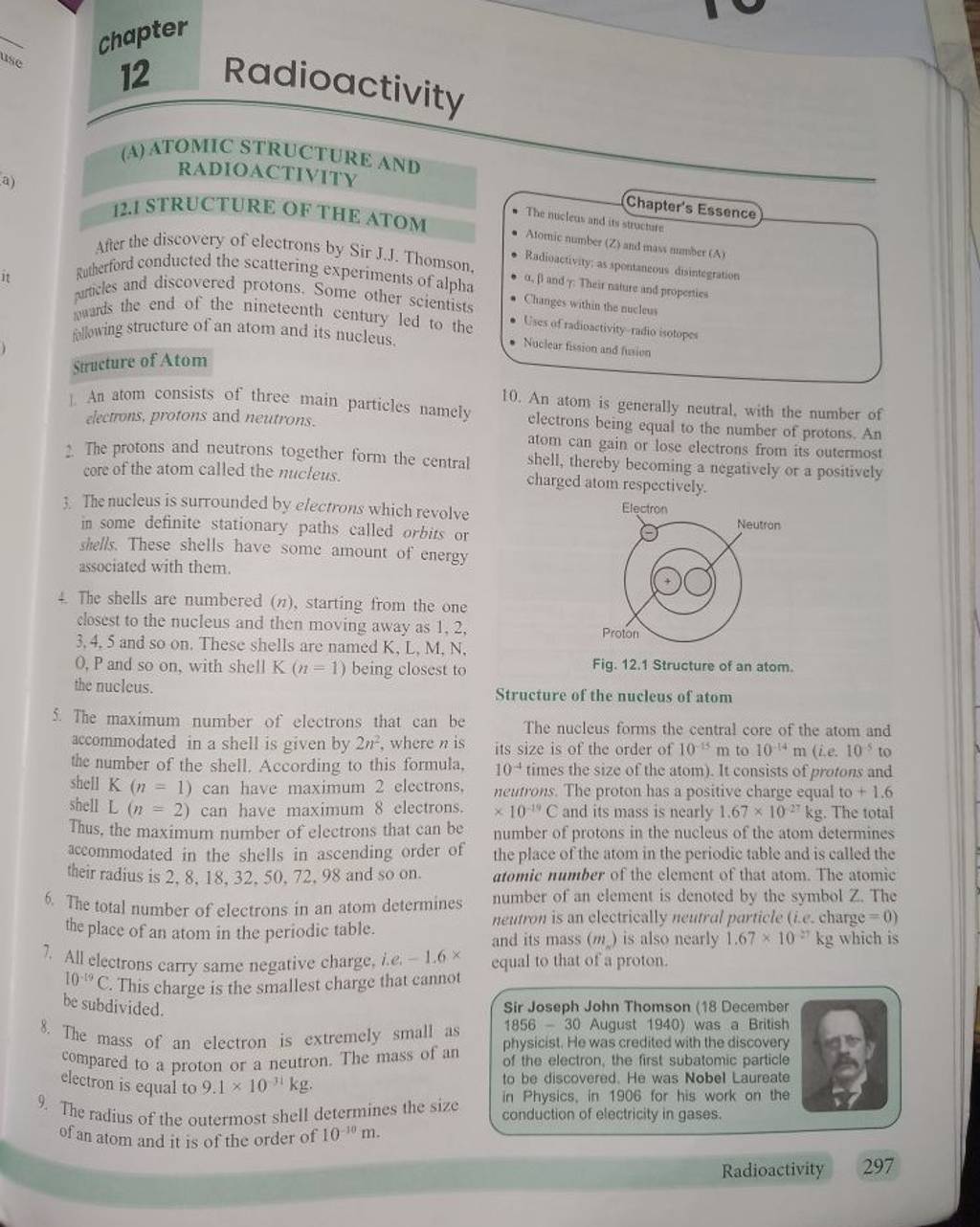 chapter Radioactivity (A) ATOMIC STRUCTURE AND RADIOACTIVITY 12.1 STRUCTU..