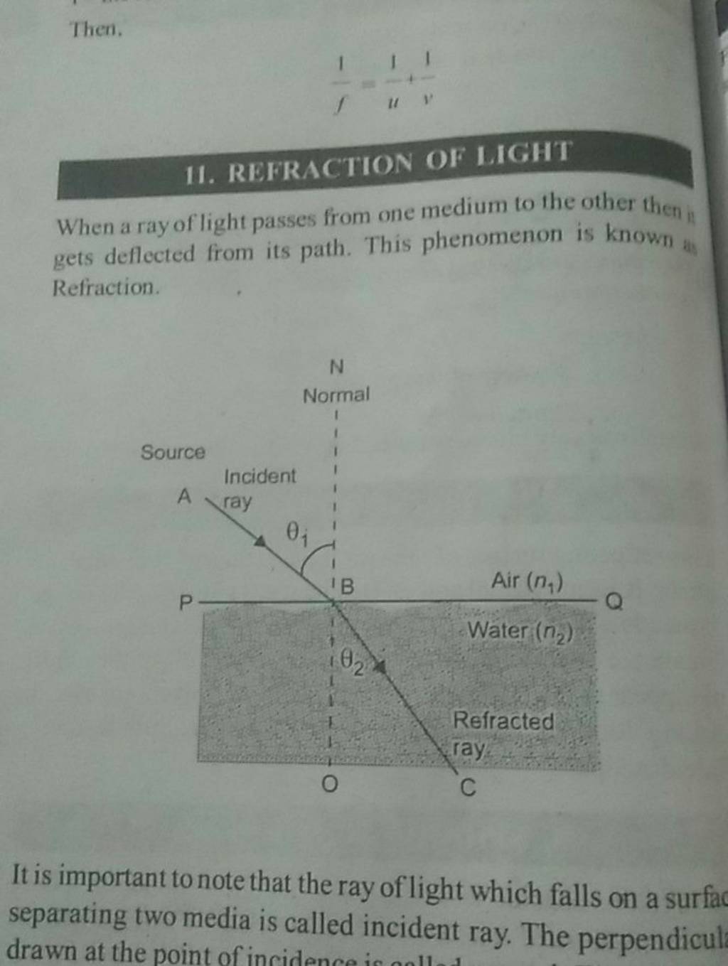 Then. f1 =u1 +v1 11. REFRACTION OF IIGHT When a ray of light passes from..