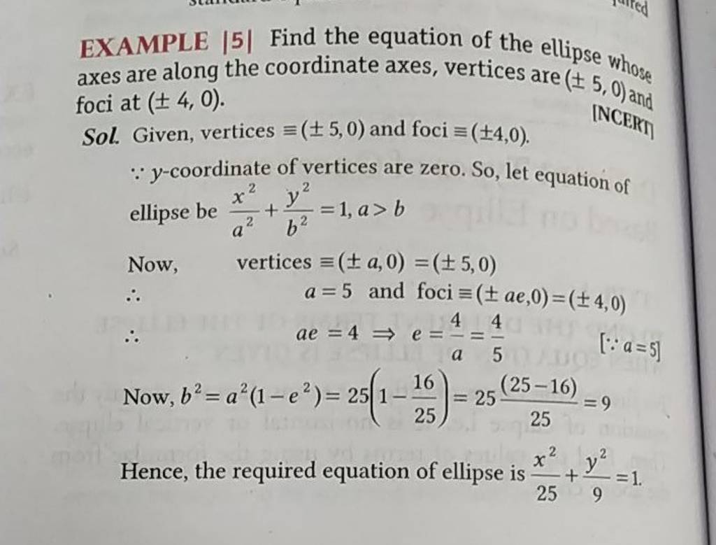 Example ∣5∣ Find The Equation Of The Ellipse Whose Axes Are Along The Coo