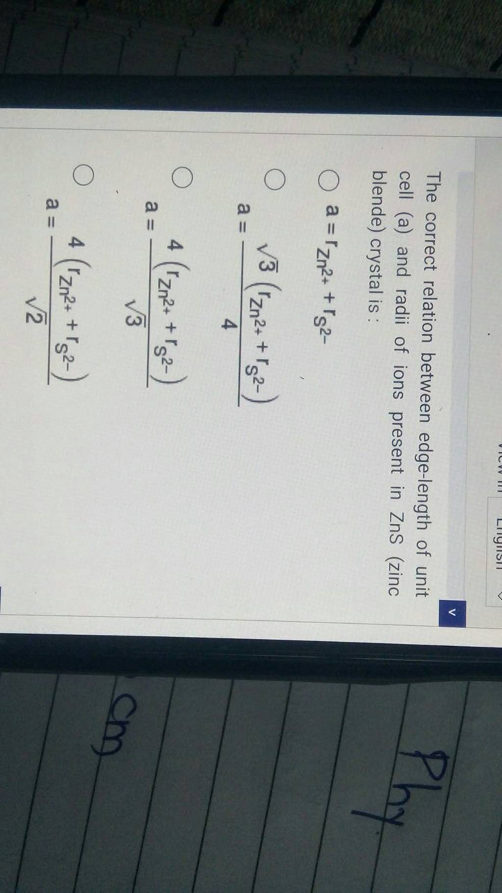 The correct relation between edge-length of unit cell (a) and radii of io..
