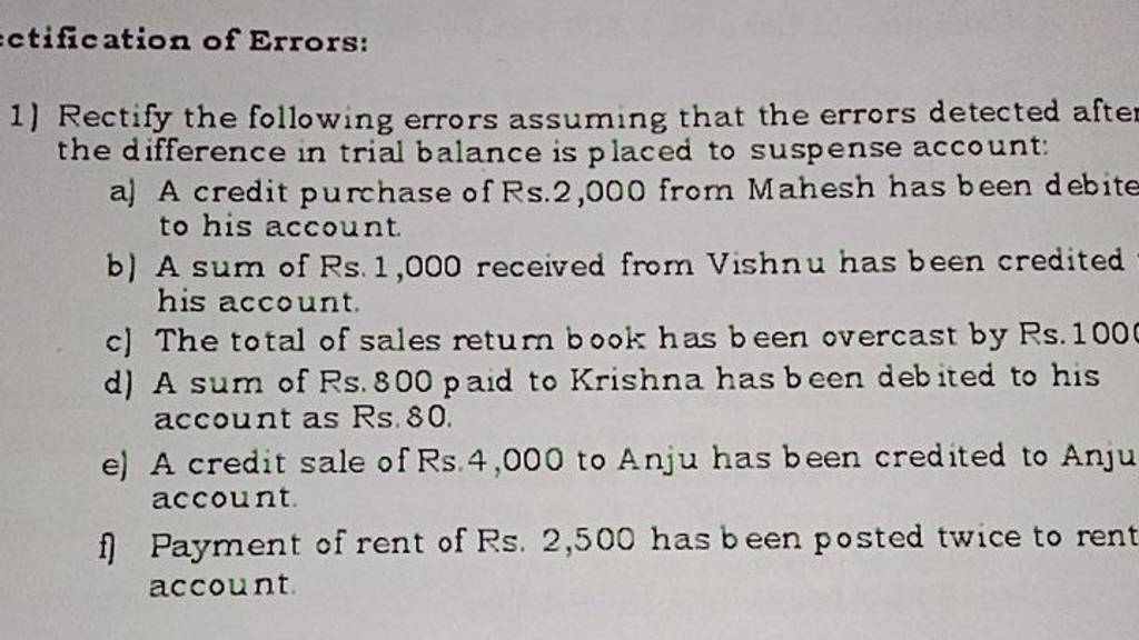 ctification of Errors: 1) Rectify the following errors assuming that the