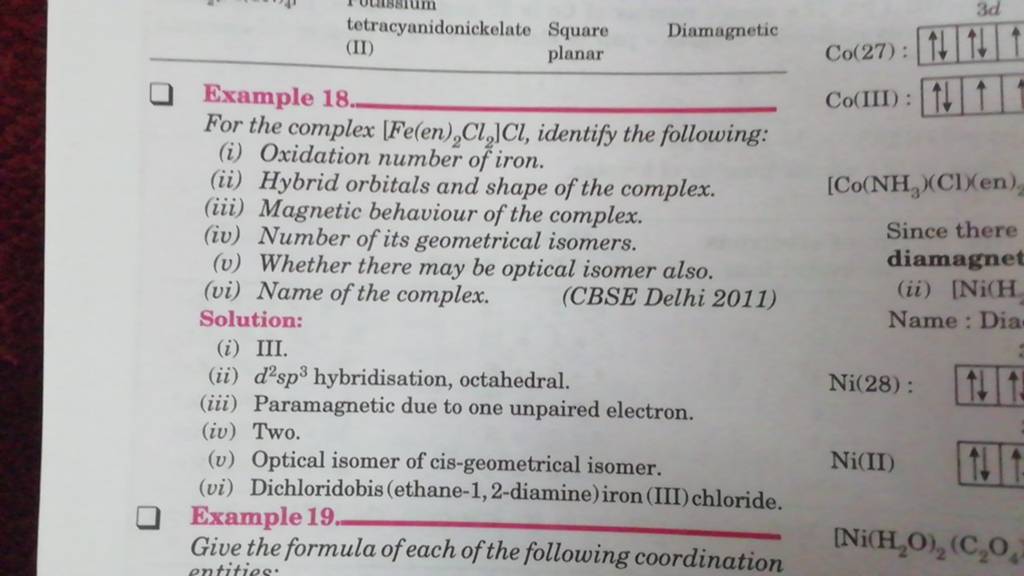 For the complex [Fe(en)2 Cl2 ]Cl, identify the following: (i) Oxidation n..