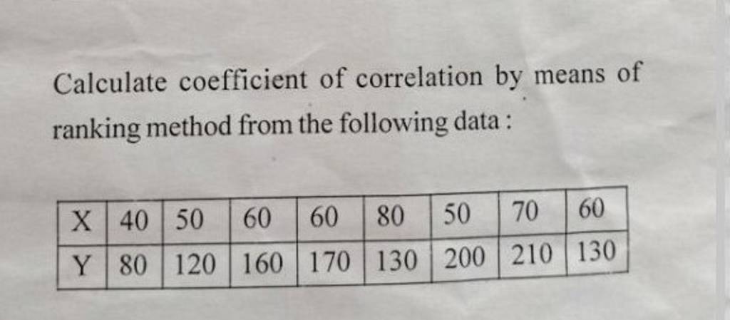 Calculate Coefficient Of Correlation By Means Of Ranking Method From The