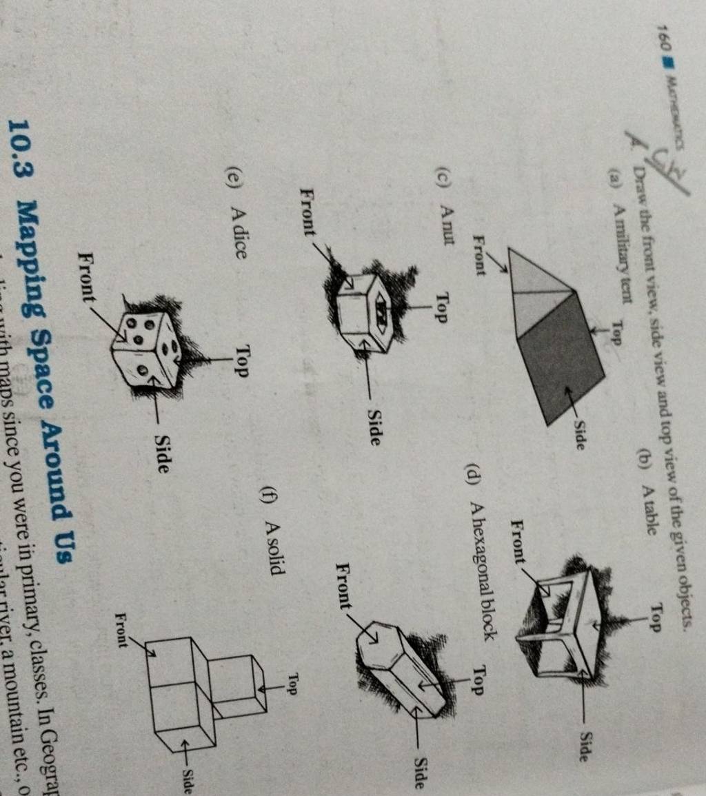 SW A Draw the front view, side view and top view of the given objects. (a.. SW A Draw the front view, side view and top view of the given objects. (a..