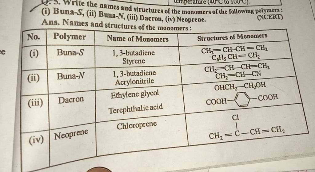 (i) B ana S, (ii) Bames and structures of the monomers of the following p..