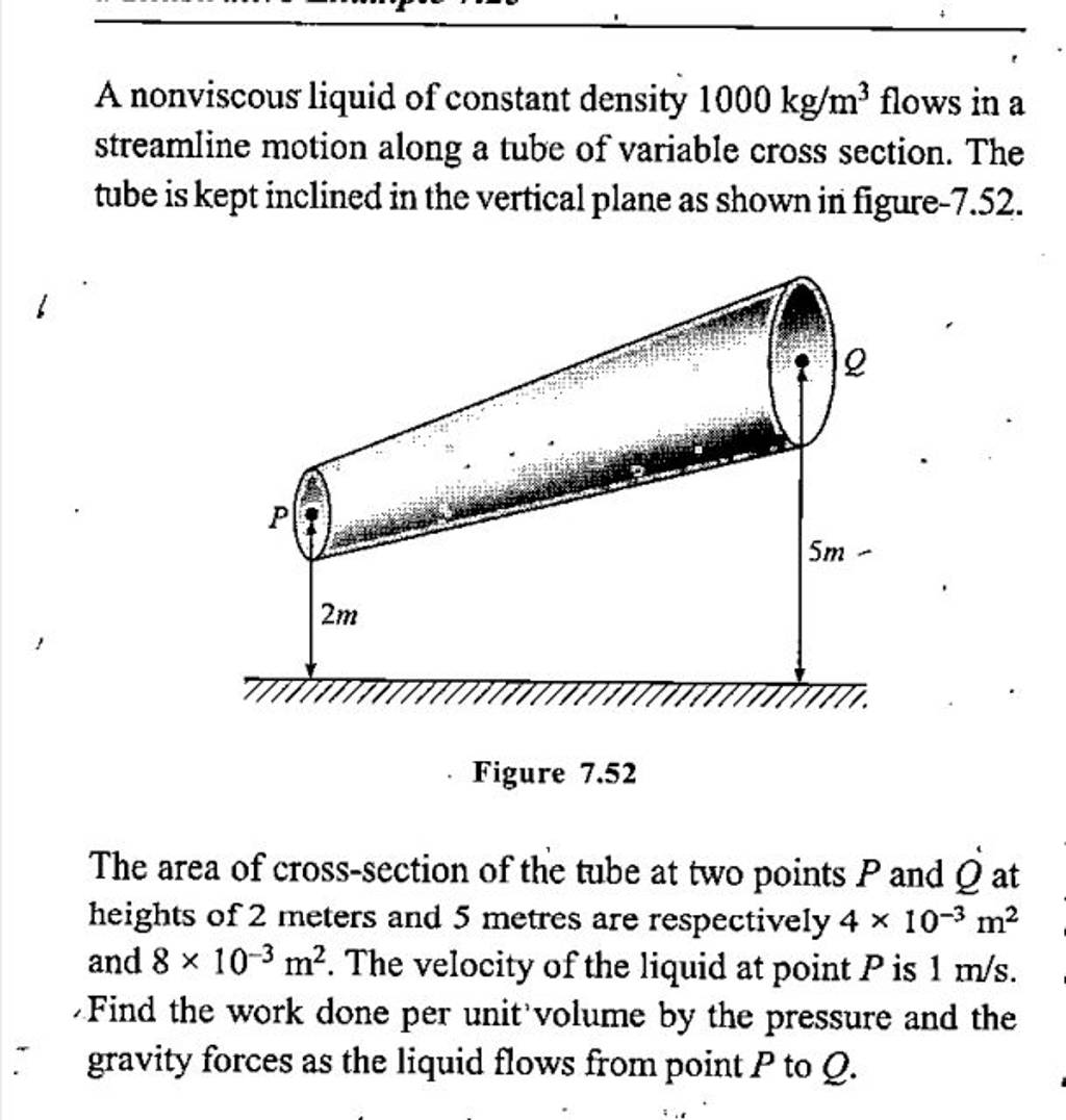 A nonviscous liquid of constant density 1000 kg/m3 flows in a streamline