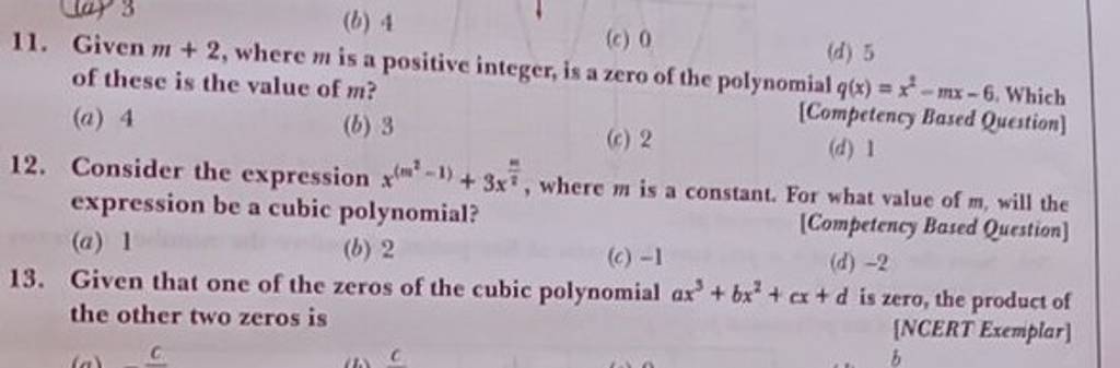 11. Given m+2, where m is a positive integer, is a zero of the polynomial.. 11. Given m+2, where m is a positive integer, is a zero of the polynomial..