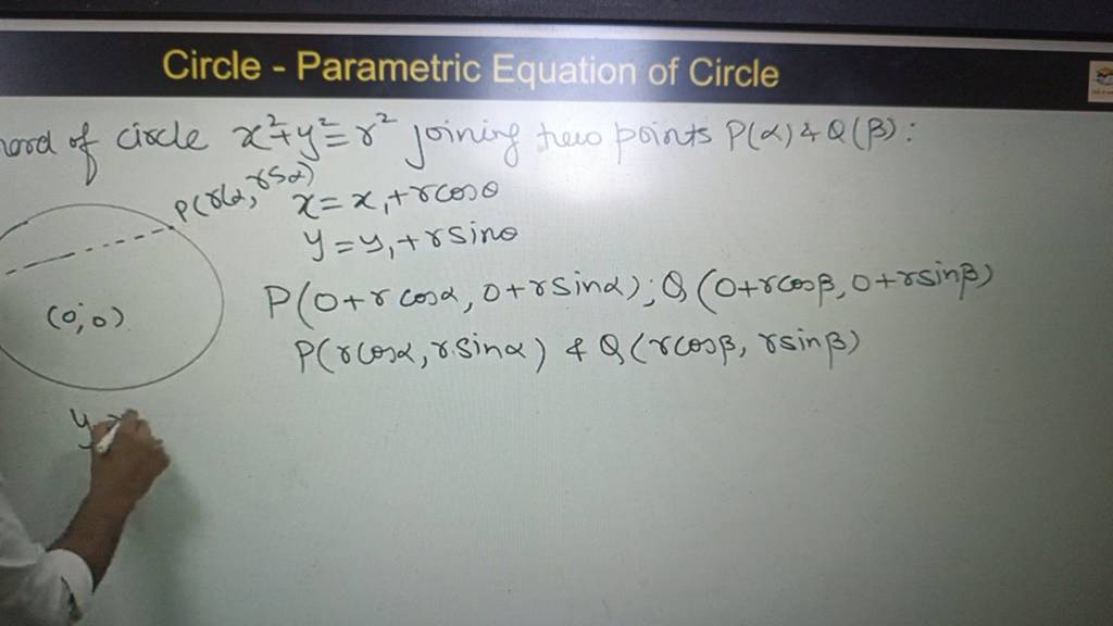 Circle - Parametric Equation of Circle ord of circle x2+y2=r2 joining the.. Circle - Parametric Equation of Circle ord of circle x2+y2=r2 joining the..